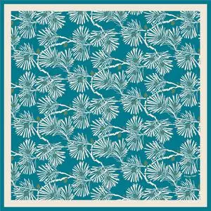 ARTEMIS MUSE Teal & Ivory Japanese Pine Needles Luxury Silk Scarf - Blue