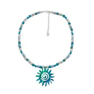 TOOLALLY Beaded Necklace With Acrylic Sun Pendant - Blue/green