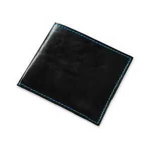 VIDA VIDA Black / Blue Black Leather Wallet With Contrast Blue Stitch - Black/blue