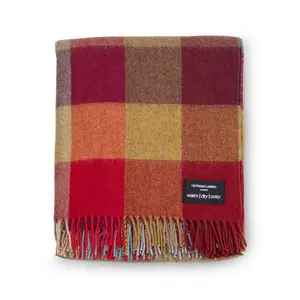 HEATING & PLUMBING LONDON Wonderland Alpaca & Merino Lambswool Blanket Bright Coloured Checks - Red
