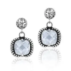 UNALOE Sterling Silver Crystal Drop Earrings - Blue