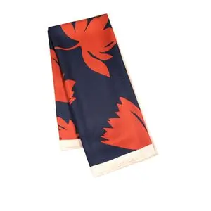 HERITAGEMODA Blue / Red Handpainted Midnight Blue And Burnt Red Floral Square Silk Scarf - Blue/red