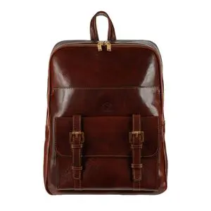 TIME RESISTANCE Large Leather Backpack - Brown