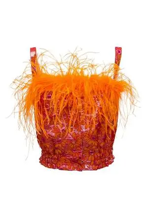 ANDREEVA Floral Jacquard Top With Feather Detail