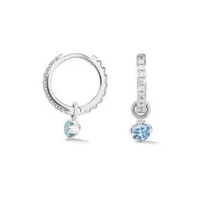 DOWER & HALL White Gold Diamond And Aquamarine Lotus Drop Hoop Earrings