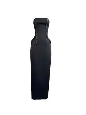 JANE GALA Onyx & Hematite Embroidered Maxi Dress - Black