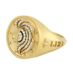 ARTISAN 14k Yellow Gold Diamond Leo Zodiac Signet Ring - Gold/white