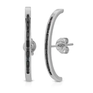 GLAMROCKS JEWELRY Black Baguette Suspension Hoop Earrings - Silver