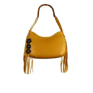 F3ROG BY RANA Leather Gordon Hobo Bag With Bamboo Handle