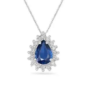 ARTISAN Sapphire And Diamond Halo Pendant In 18k White Gold - White/blue