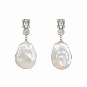 NINEMOO Baroque Pearl Drop Earrings - White/silver