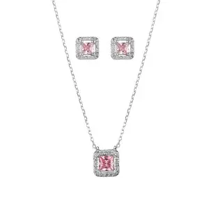 CHIARELLA Necklace And Earrings Set - Silver/pink
