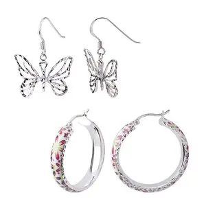 GOLD & HONEY Butterfly And Floral Hoop Earrings Set