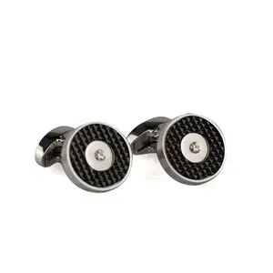 DAVID WEJ Black / Silver Circle Gem Cufflinks Silver - Black/silver