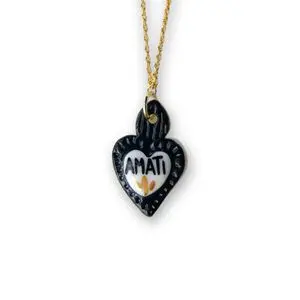 Tiké Jewels Sacred Heart Amati Gold Plated Necklace - Black