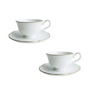Twig New York Amelie Brushed Gold Set Of Two Espresso Cups & Saucers - Yellow