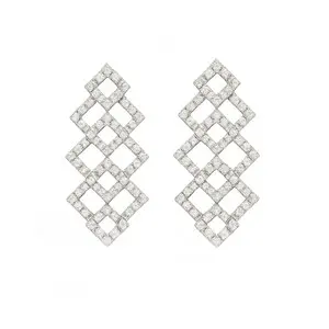 MAISON DE GALA Lattice Shine Statement Drop Earrings - Silver
