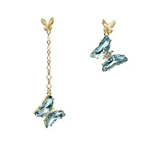 FARRA Swarovski Butterfly Asymmetric Earrings - Blue