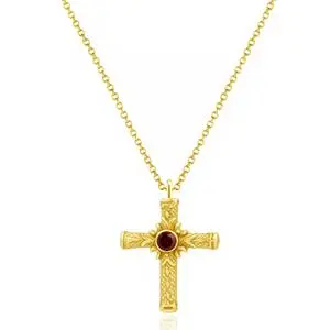 UNALOE Spiritual Cross Necklace With Ruby In Gold Vermeil - Gold/red