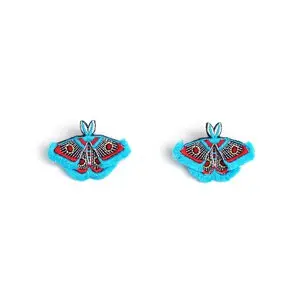 NANA WATANABE Moth Winged Embroidered Earrings Blue