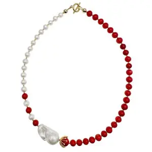 FARRA Freshwater Pearl And Coral Necklace - Red