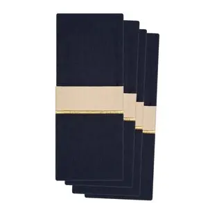 ROUMÉLIE ORIENTALE Midnight Shine Navy Detailed Cotton Cutlery Pouch Set Of Four - Blue