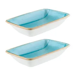 Turgla Home Aqua Rectangular Porcelain Deep Side Plate, Set Of Two - Blue