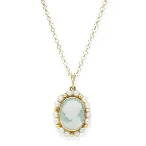 VINTOUCH ITALY Cameo Necklace With Pearls - Green