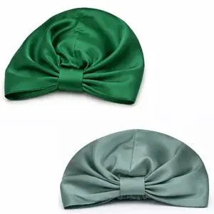 HI SILK Set Of Two Double-layer Silk Bonnets - Green