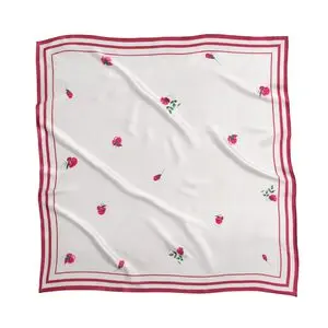 RAINSISTERS White / Red Large Red Floral Natural Silk Scarf - White/red
