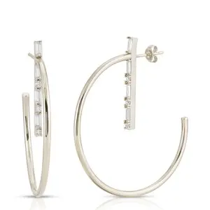 GLAMROCKS JEWELRY Baguette Bar Hoop Earrings - Silver