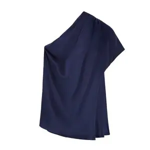 THE SUMMER EDIT Emily Silk One-shoulder Top - Blue