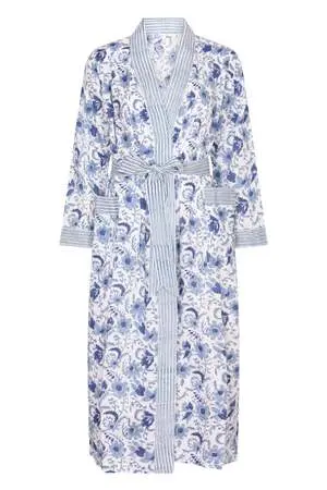NOLOGO-CHIC Hand Printed Cotton Kimono Robe Cornflower - Blue