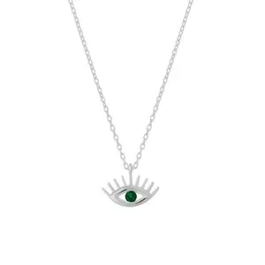 SPERO LONDON Sterling Silver Evil Eye Necklace - Silver/green
