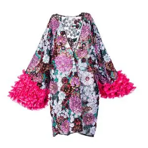 HARLOW LOVES DAISY Floral Sequin Jacket With Frill Detail - Pink