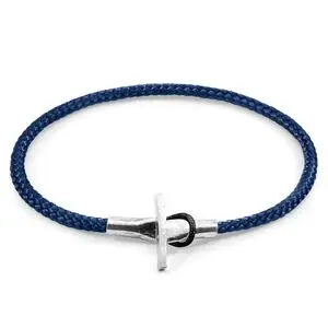 ANCHOR & CREW Navy Cambridge Silver & Rope Bracelet Blue