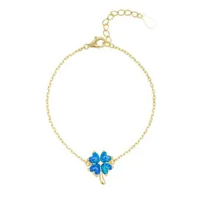 SPERO LONDON Blue Opal Clover Sterling Silver Bracelet - Gold