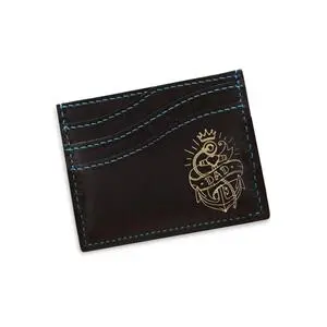 VIDA VIDA Leather Wave Card Holder With Contrast Blue Stitch Dad Tattoo Design - Black
