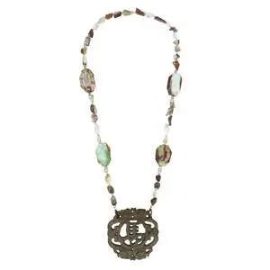 BESS MADRID Satsuki Jade And Chrysoprase Necklace - Green/brown/silver