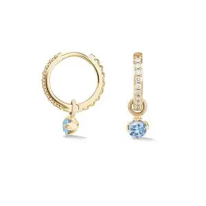 DOWER & HALL 9k Yellow Diamond Huggie Hoop Earrings With Aquamarine Drops - Gold