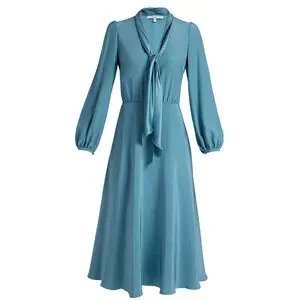 Santorelli Jenn Long Sleeve Silk Midi Tie-neck Dress