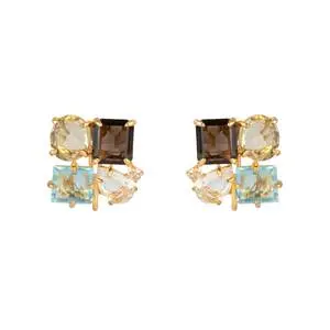 Bounkit Cora Smoky Quartz Clip On Stud Earrings - White