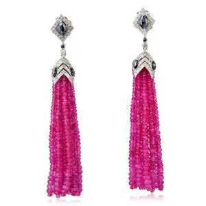 ARTISAN Ruby, Spinel, And Diamond Tassel Earrings In Silver And 18k White Gold - White/pink/black