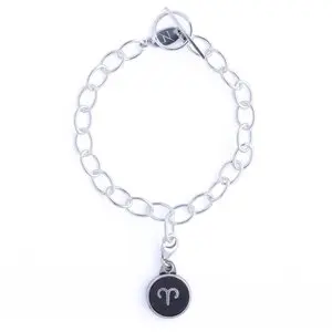 N'DAMUS LONDON Aries Zodiac Sterling Silver & Leather Curb Bracelet - Silver/black
