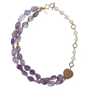 FARRA Amethyst And Pearl Double Strand Necklace - Yellow