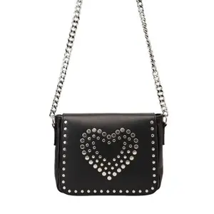 JUAN-JO Leather Crossbody With Silver Heart Studded