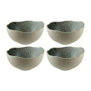 Turgla Home Blue / Grey Gaia Round Decorated Porcelain Bowl Set Of Four - Blue/grey