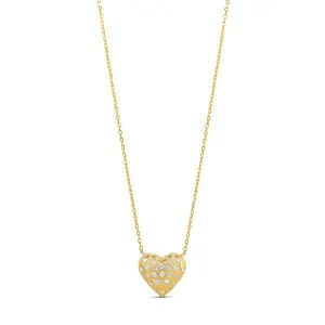 SHYMI Scattered Stone Puffy Heart Pendant Necklace - Gold