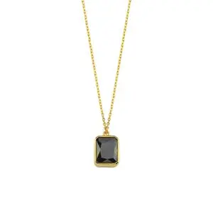 LINYA JEWELLERY Rectangular Crystal Stone Chain Necklace - Green