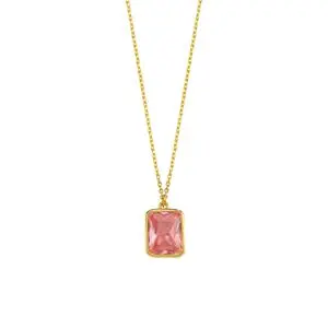 LINYA JEWELLERY Rectangular Crystal Stone Chain Necklace Pink